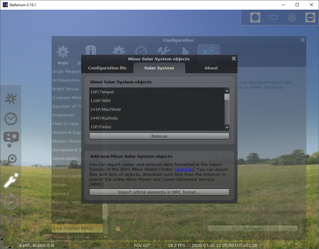 Adding Comets to Stellarium
